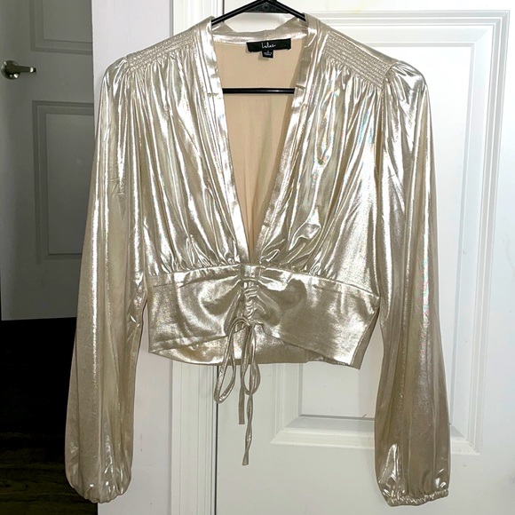 Tops | Nye Shiny Silver Top | Poshmark